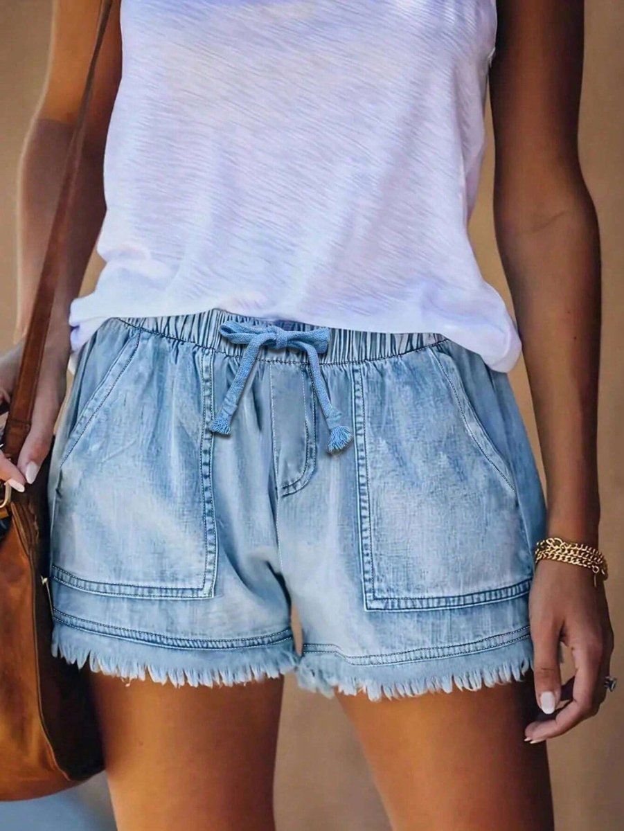 SHEIN Drawstring Waist Raw Cut Shorts – PINK SHOP EG