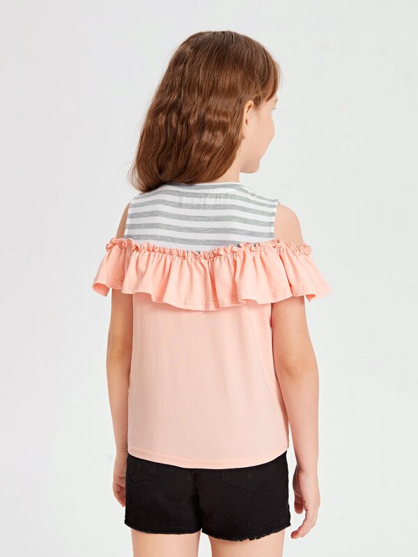 SHEIN Girls Striped Letter Graphic Ruffle Detail Tee – PINK SHOP EG